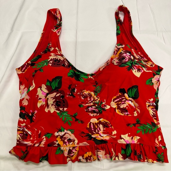 janela bay | Swim | Janela Bay Red Floral Long Line Ruffle Swimsuit Top ...